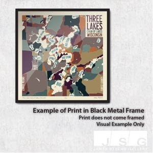 Three Lakes Chain of Lakes, Wisconsin Art Map Print (oneida County) by ...