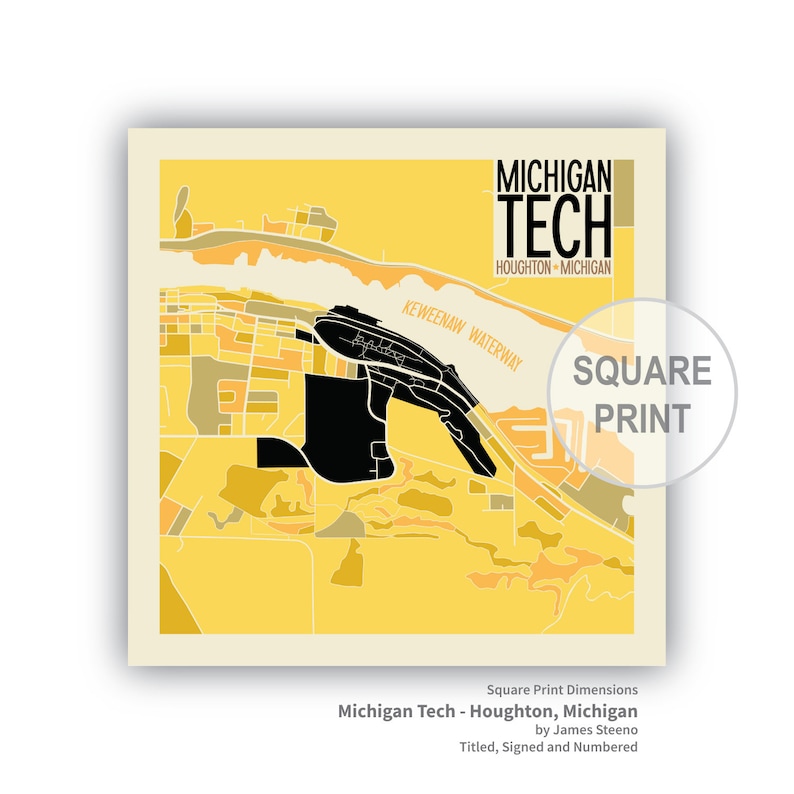 Michigan Tech Houghton Michigan Campus Art Map Print by | Etsy
