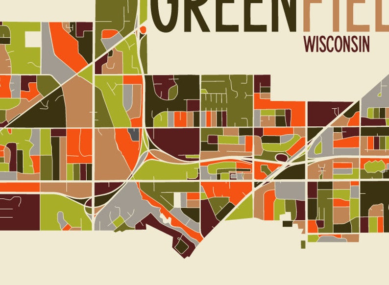 Greenfield Wisconsin Art Map Print by James Steeno Milwaukee | Etsy