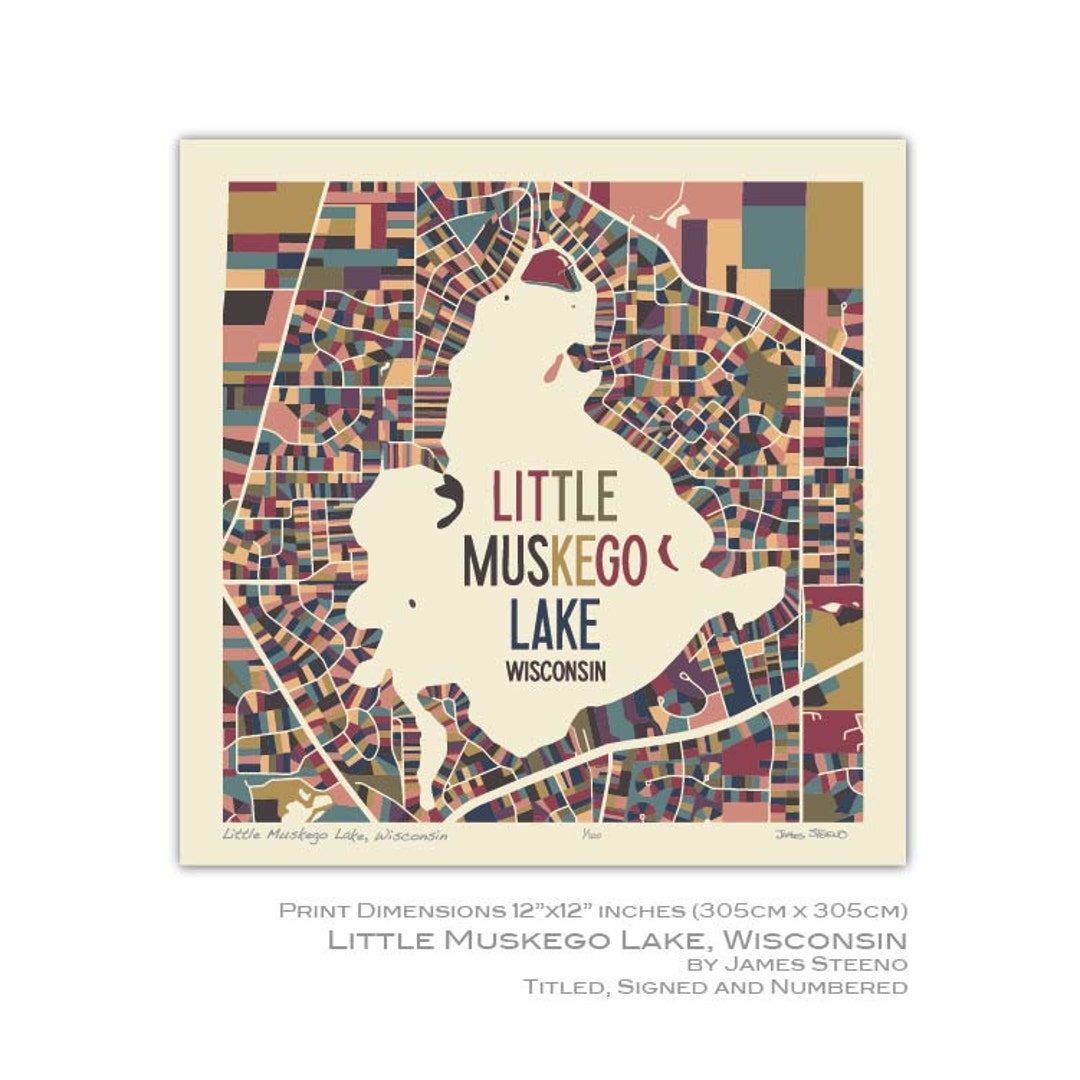 Little Muskego Lake, Wisconsin Art Map Print (waukesha County) by James ...