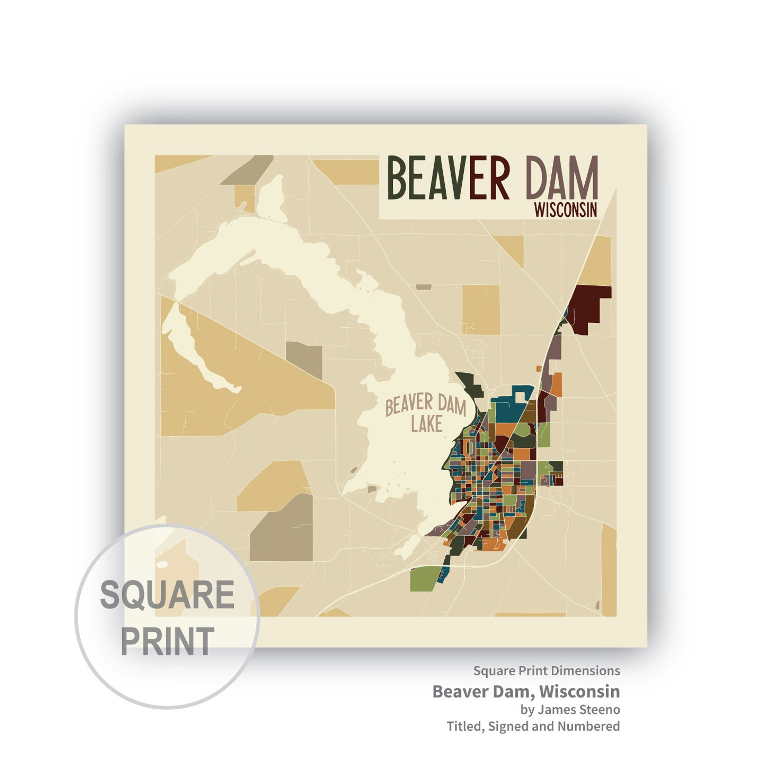 Beaver Dam Wisconsin City Art Map Print Dodge County by | Etsy