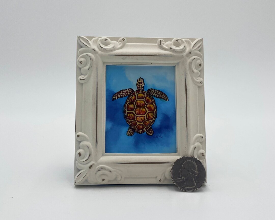Sea Turtle Framed Miniature Watercolor Art Print by James Steeno Mini ...
