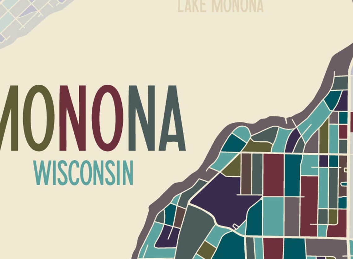 Monona Wisconsin dane County Art Map Print by James Steeno - Etsy