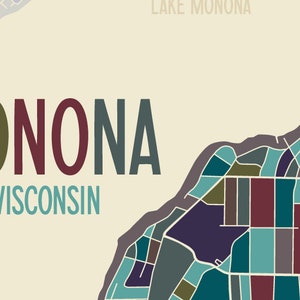 Monona, Wisconsin dane County Art Map Print by James Steeno - Etsy
