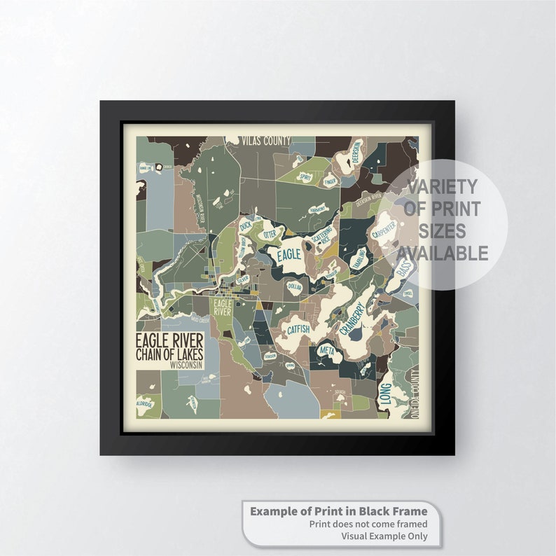 Eagle River Chain of Lakes Wisconsin Art Map Print vilas - Etsy