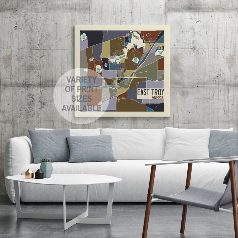 East Troy Wisconsin Art Map Print walworth County Lake - Etsy