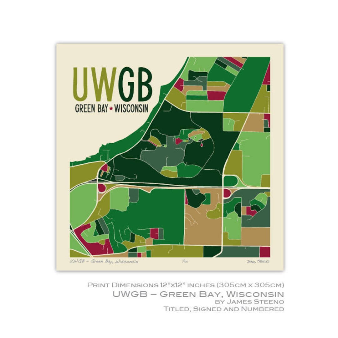 UWGB - Green Bay, Wisconsin University Campus Art Map Print by James ...