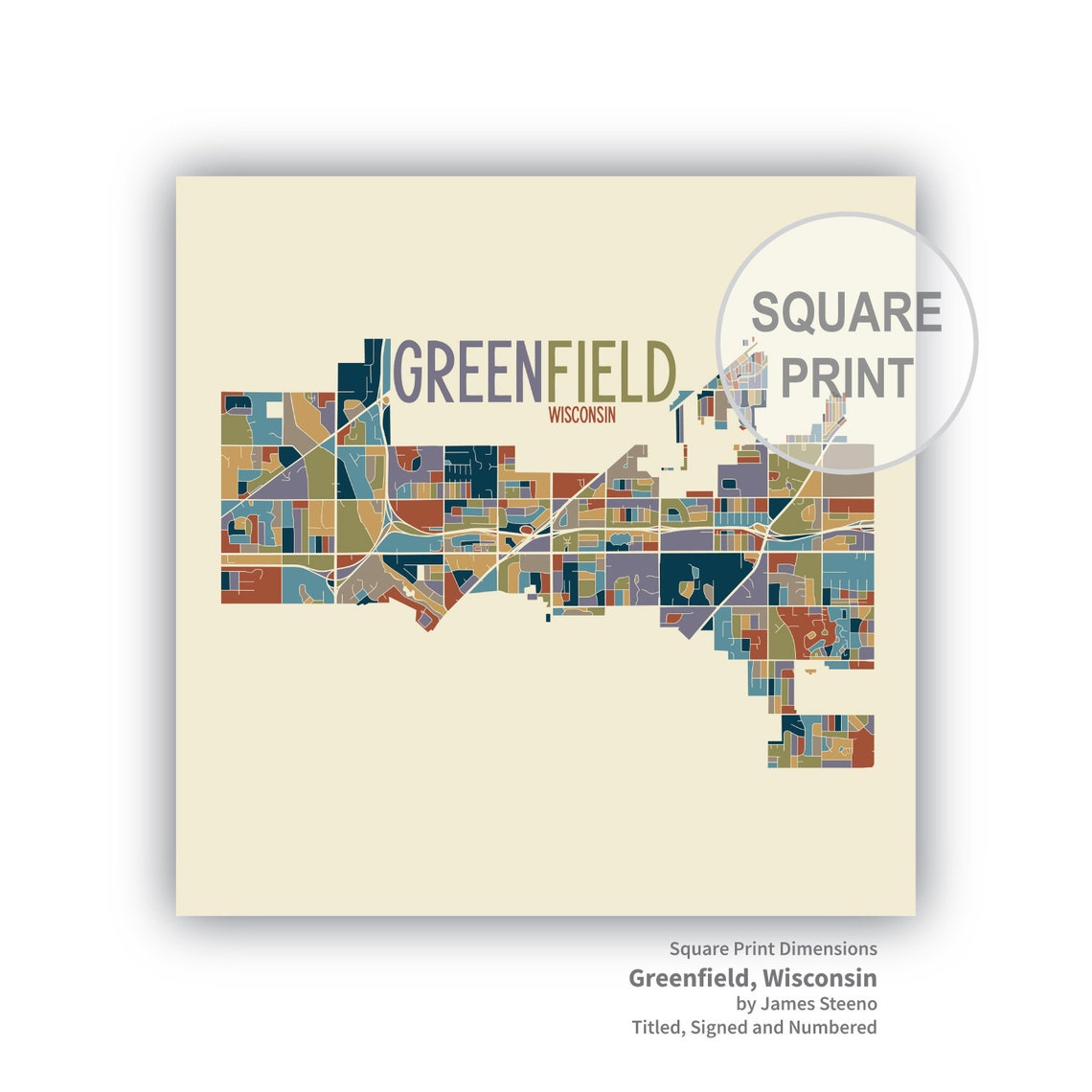 Greenfield, Wisconsin Art Map Print by James Steeno (milwaukee County ...