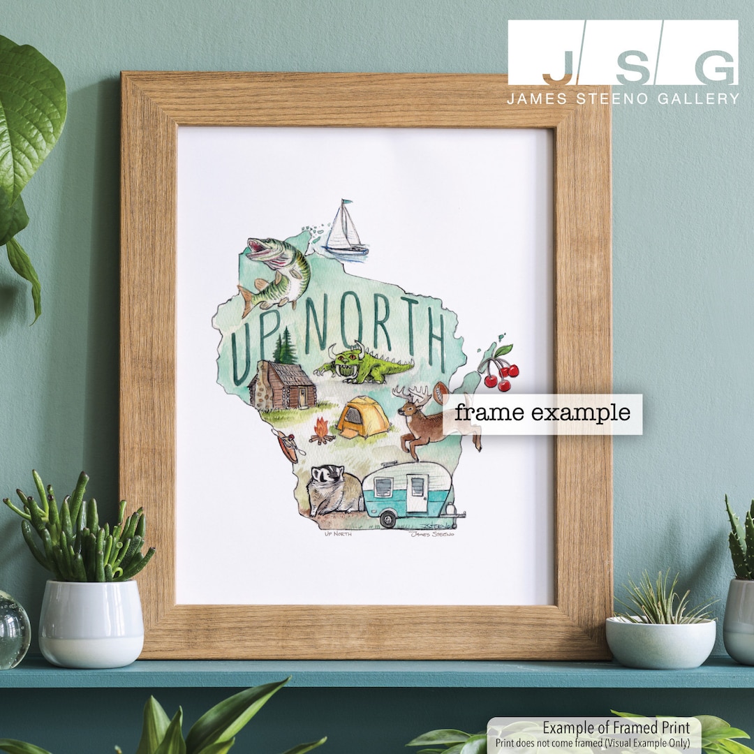 Up North Wisconsin Fun Map Watercolor Art Print by James Steeno - Etsy