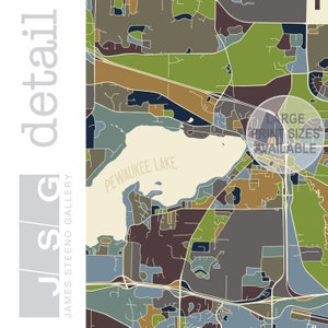 Pewaukee - Wisconsin Art Map Print (waukesha County, Lake Country ...