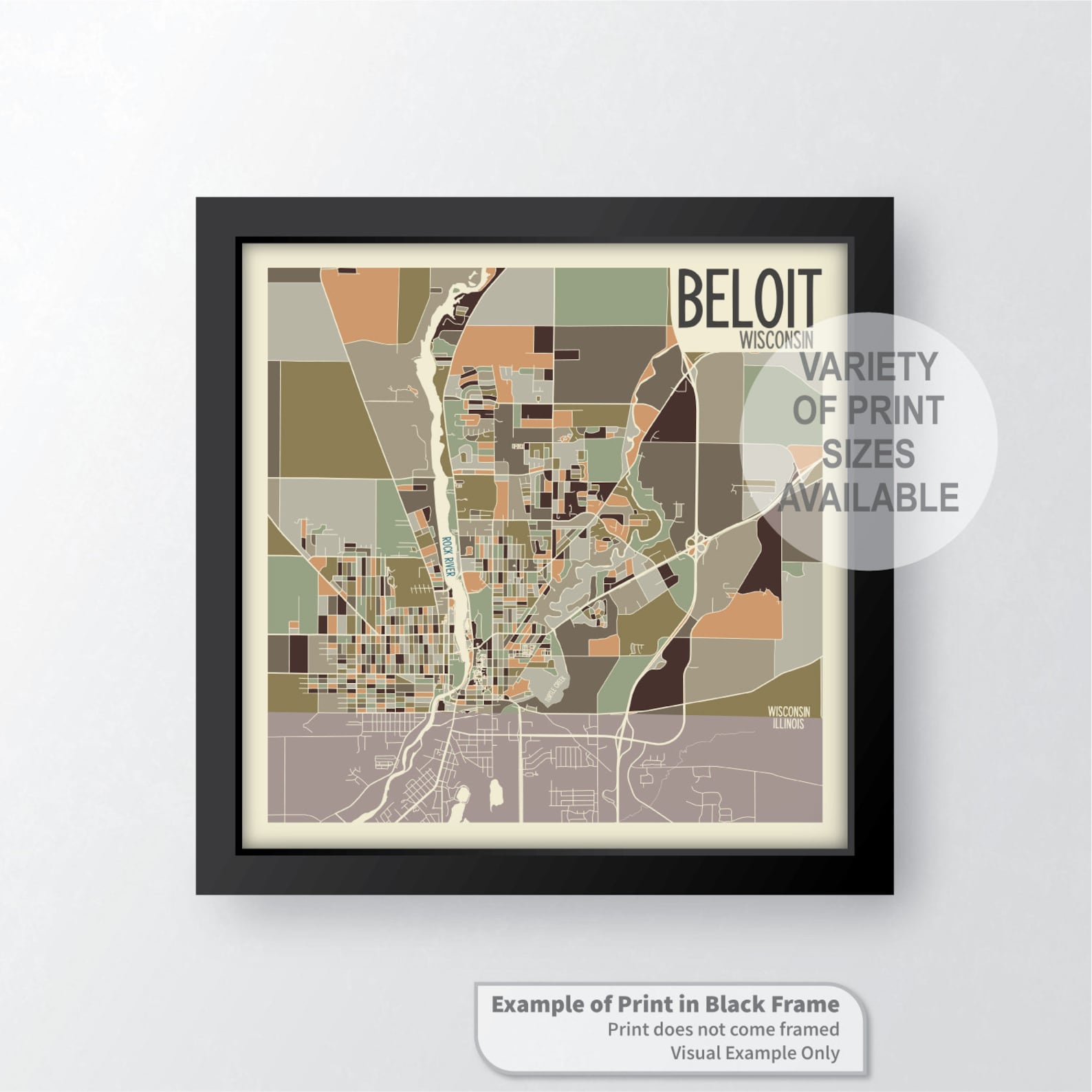 Beloit Wisconsin Art Map Print rock County by James Steeno - Etsy