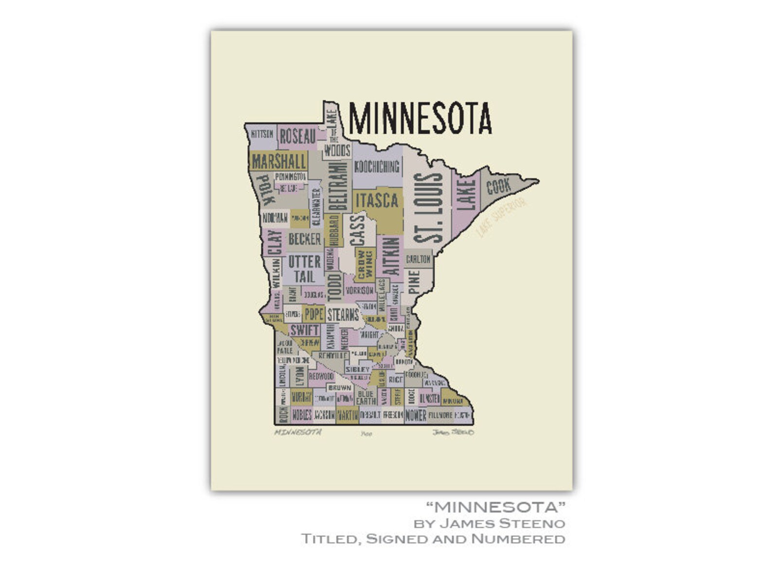Minnesota State Typography County Map Art Print by James - Etsy