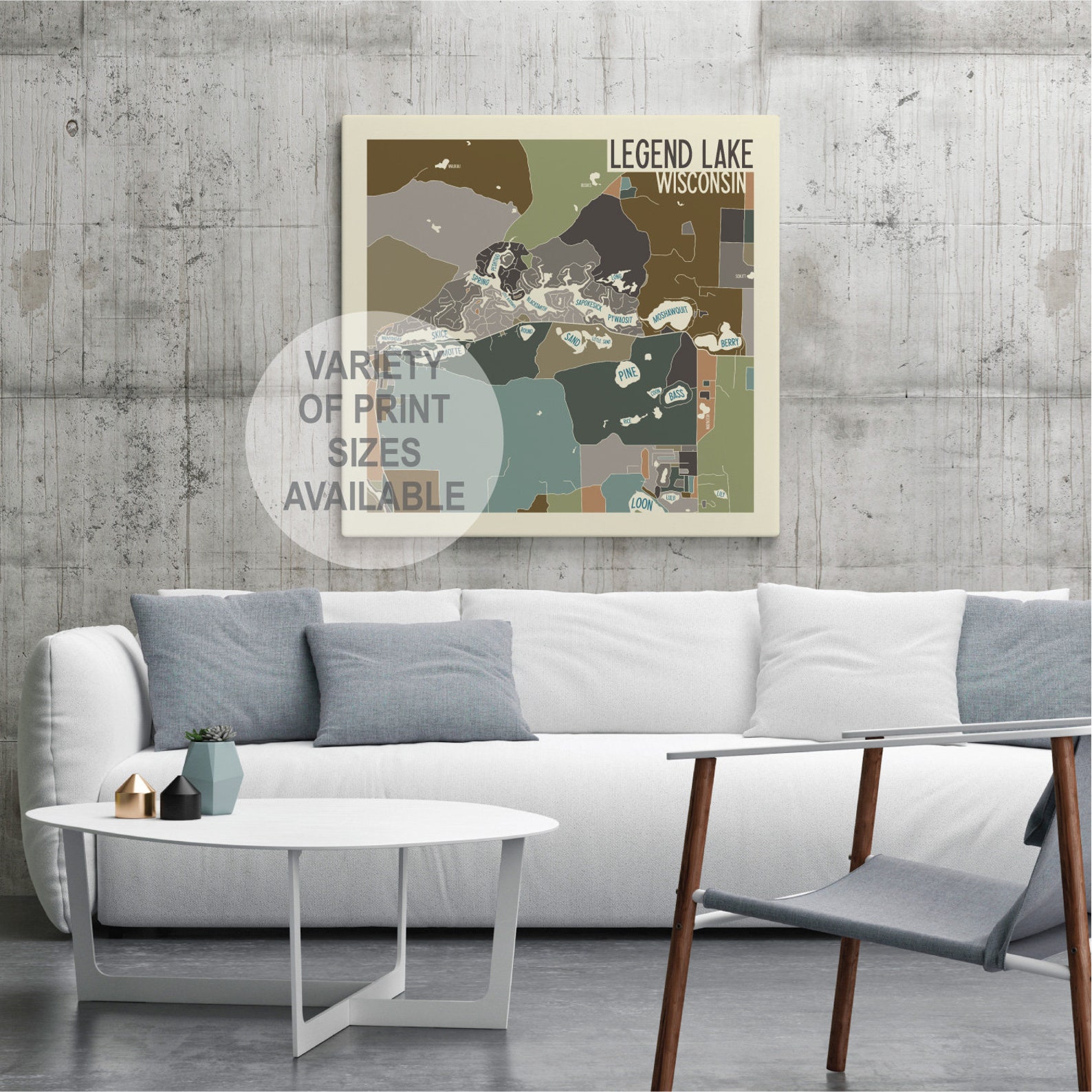 Legend Lake Wisconsin Art Map Print menominee County by | Etsy