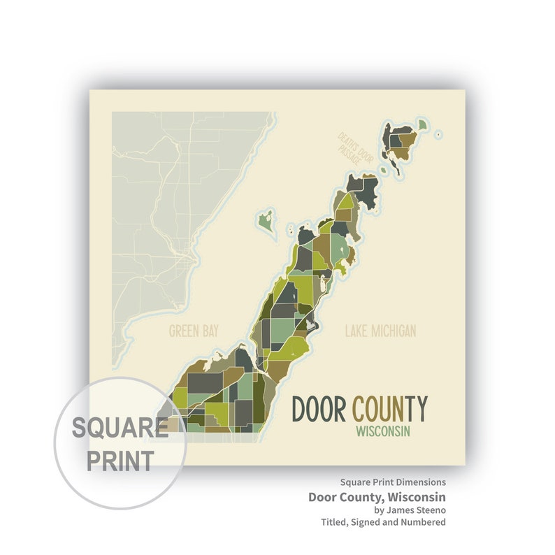 Door County, Wisconsin Art Map Print by James Steeno (fish Creek ...