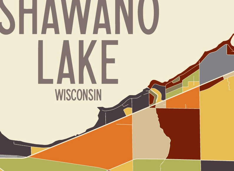 Shawano Lake Wisconsin Art Map Print Shawano County by | Etsy