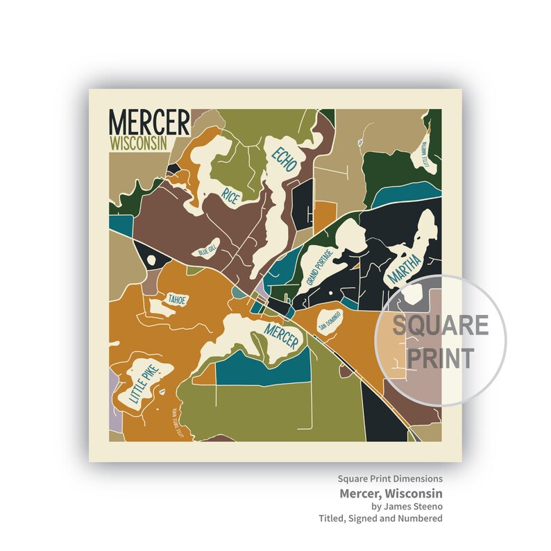 Mercer, Wisconsin Art Map Print by James Steeno (iron County) - Etsy
