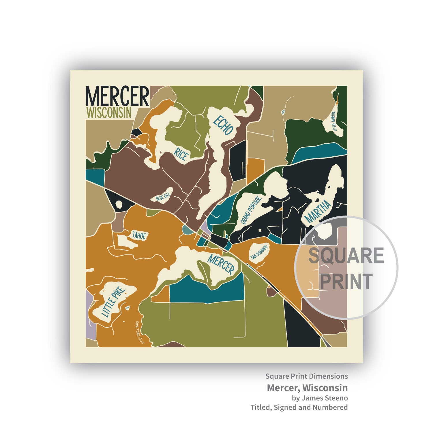 Mercer Wisconsin Art Map Print by James Steeno iron County | Etsy