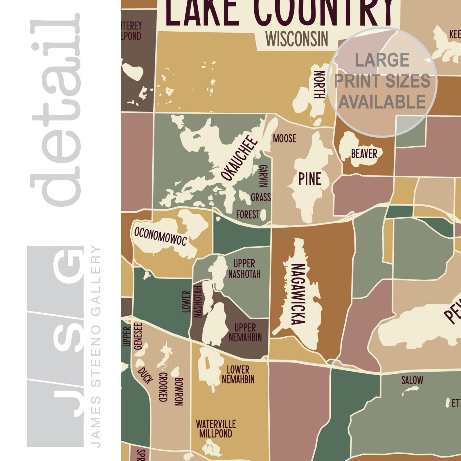 Lake Country Wisconsin Art Map Print waukesha County by - Etsy