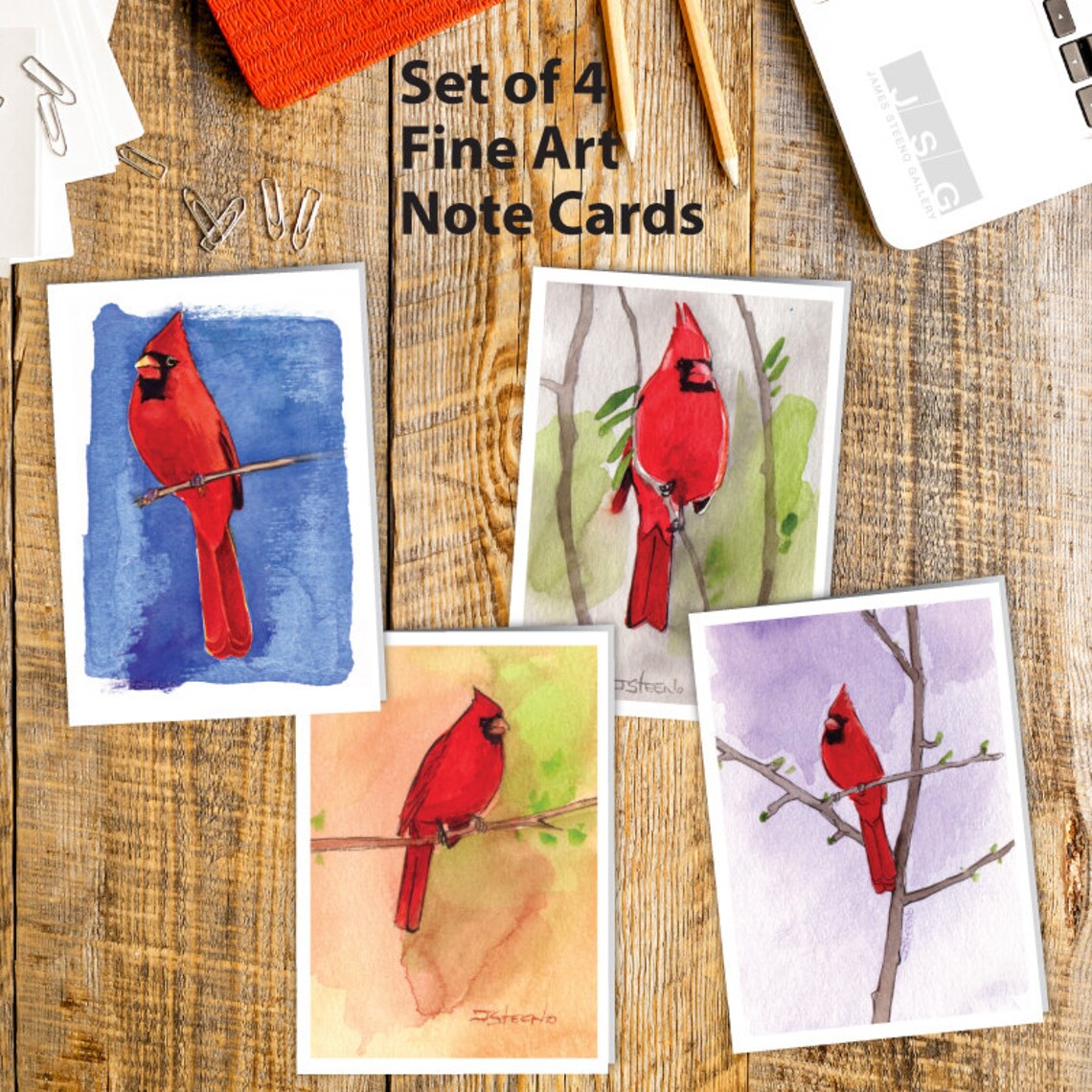 Red Cardinal Watercolor Note Card Set of 4 Greeting Cards by - Etsy