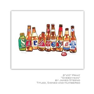Sheboygan Wisconsin Spelled in Beer Bottles Illustrated Watercolor Art ...