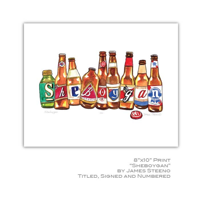 Sheboygan Wisconsin Spelled in Beer Bottles Illustrated Watercolor Art ...