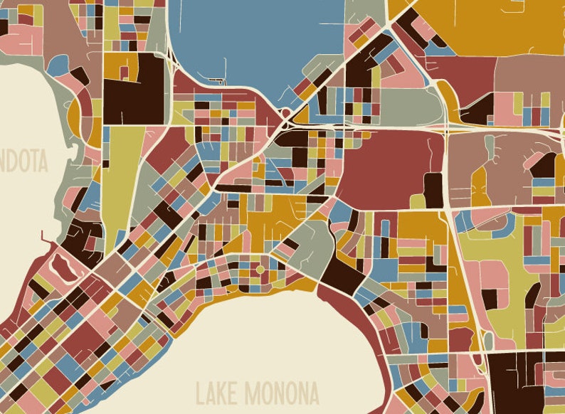 East Side Madison Wisconsin Neighborhood Art Map Print | Etsy