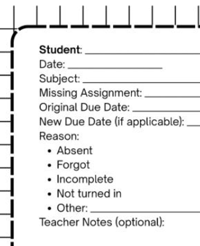Editable Simple Missing Work Slip Template | Student Accountability ...