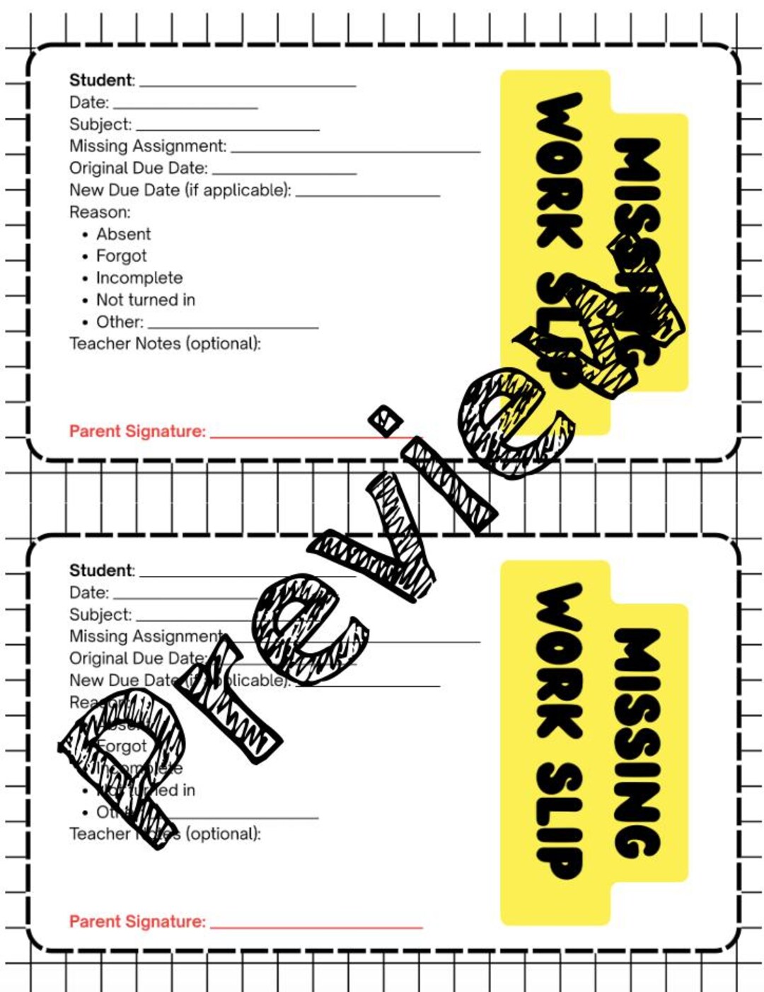 Editable Simple Missing Work Slip Template | Student Accountability ...