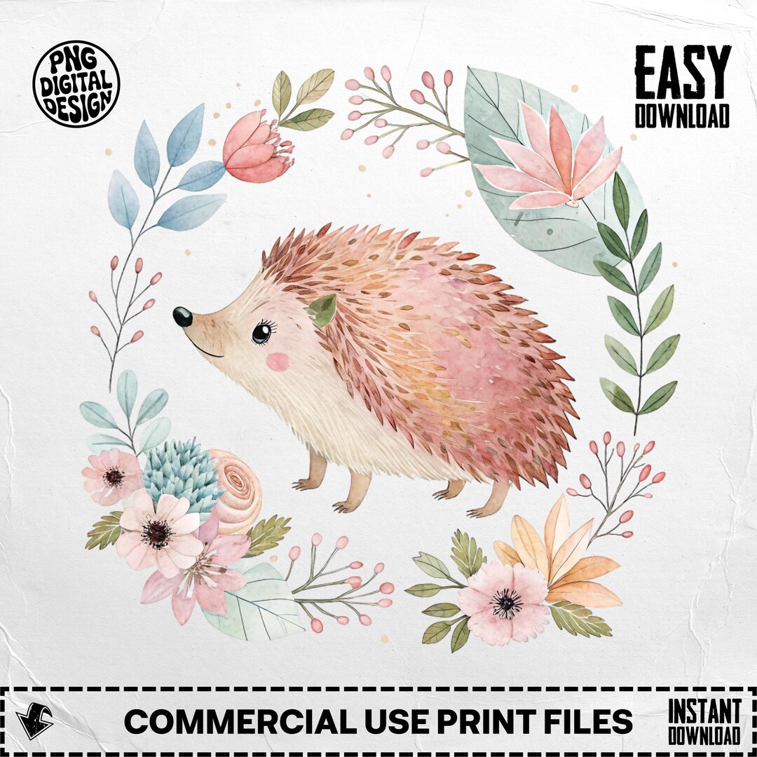 Floral Hedgehog Watercolor Art: Nursery Decor (PNG Digital Download - Etsy
