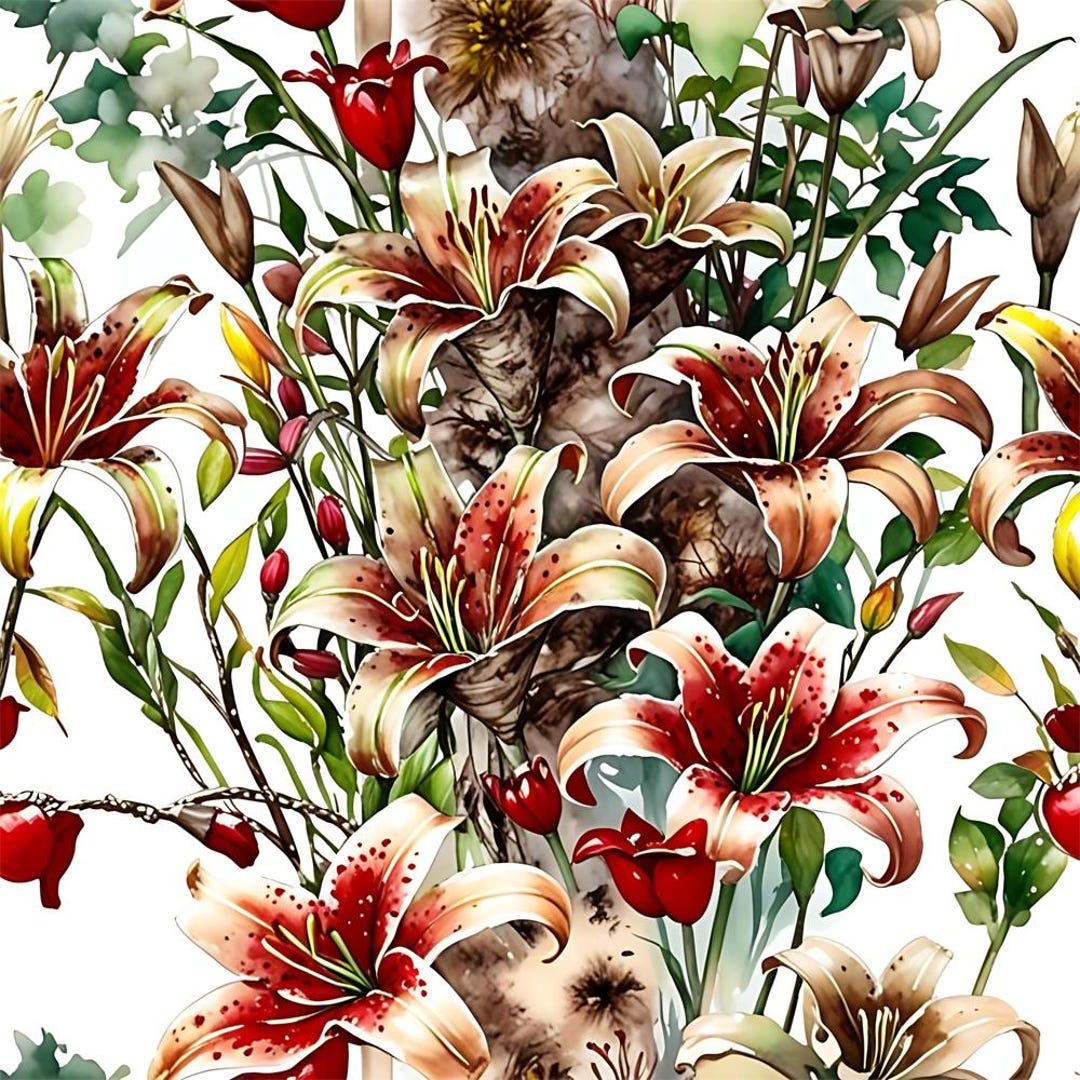 Beautiful Red Lily Floral Pattern Digital Download, 5000x5000 PNG 300 ...