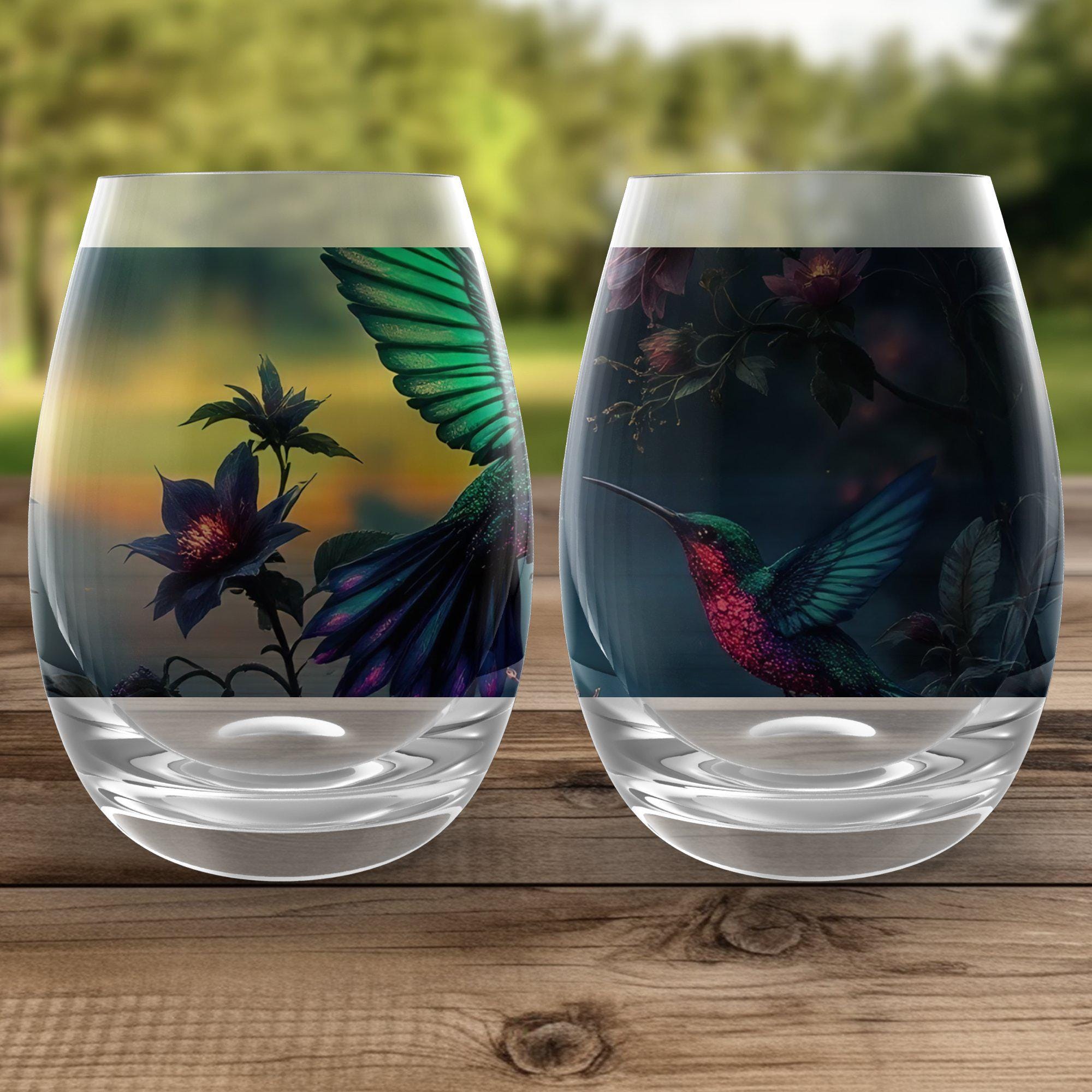 Hummingbird Wine Tumbler Wrap 12 Oz Vinyl Decal Colorful Floral Custom ...