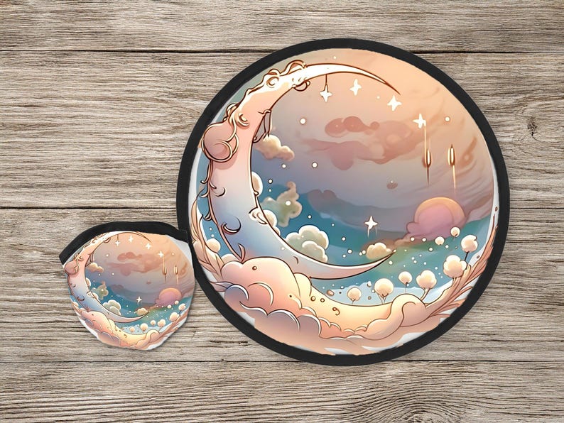 Whimsical Crescent Moon Sky Digital Art, Celestial Fantasy Wall Decor ...