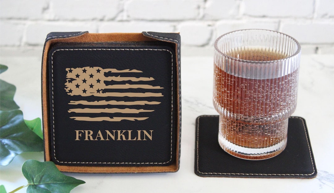 Custom Coaster Set, 6 Piece Coaster Set , Vegan Leather Coaster Set ...