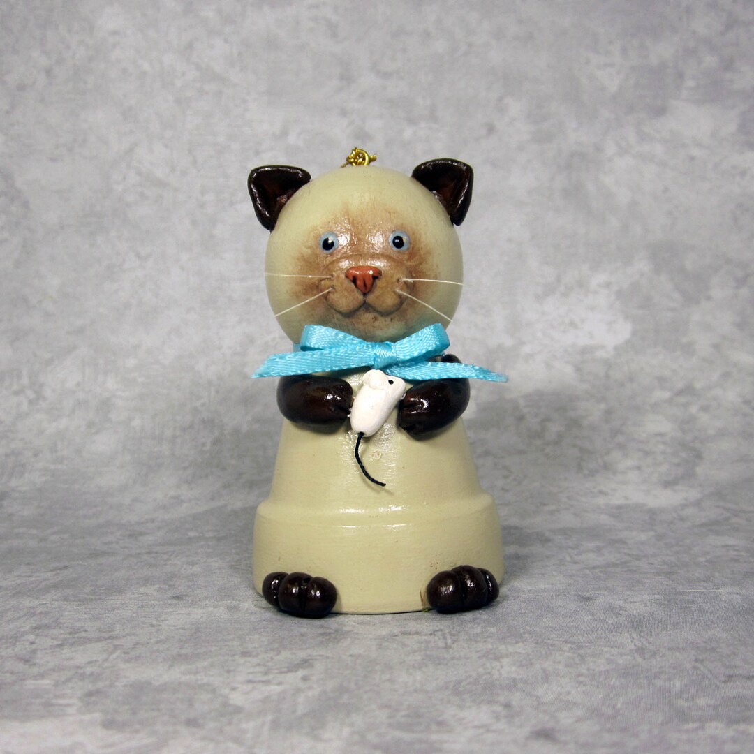Siamese Kitty Flowerpot Bell Ornament - Etsy