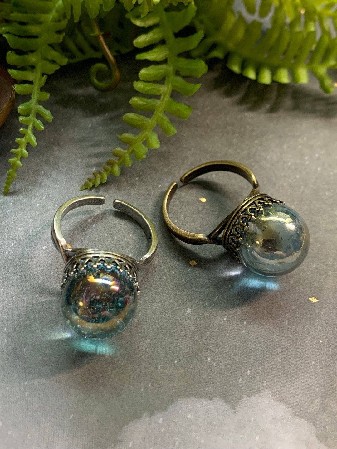 Light Blue Aura Crystal Ball Statement Ring, Adjustable Ring, Witchy ...