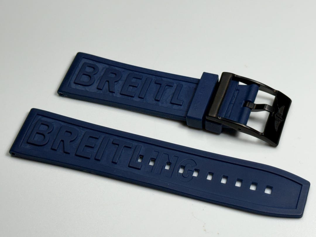 24m Breitling Navy Blue Rubber Strap With Black Stainless Steel Buckle ...