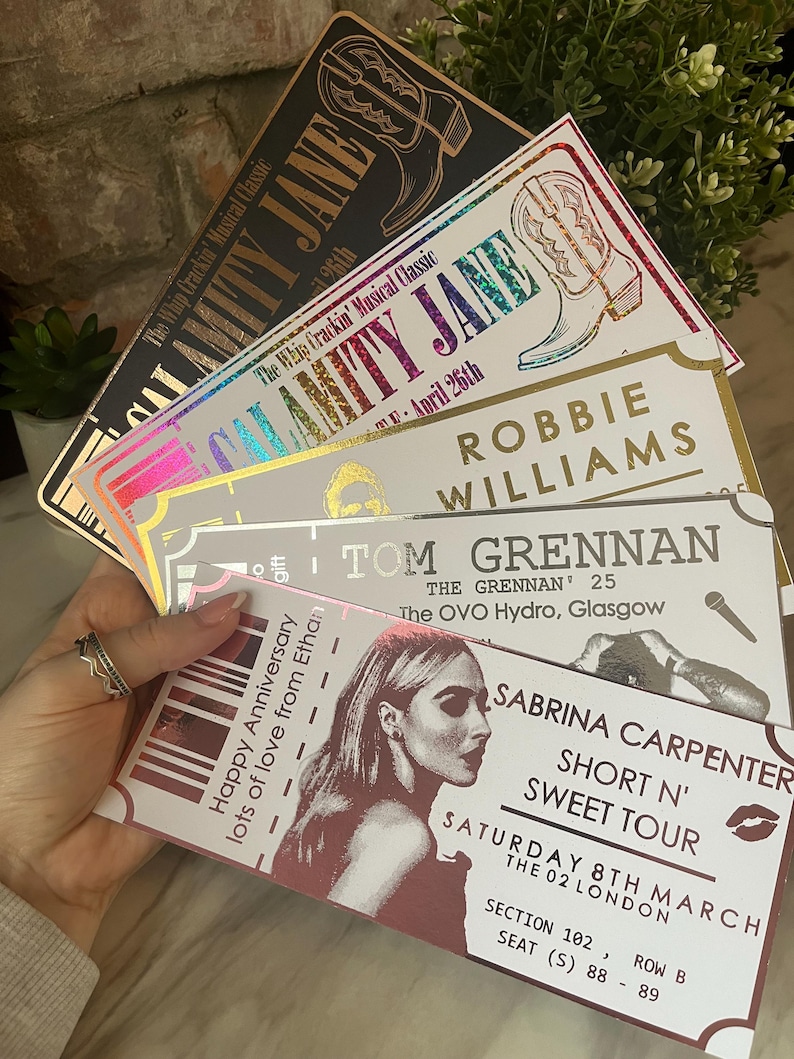 Foil Concert Ticket, Foil Theatre Ticket, Personalised Gift, Show ...