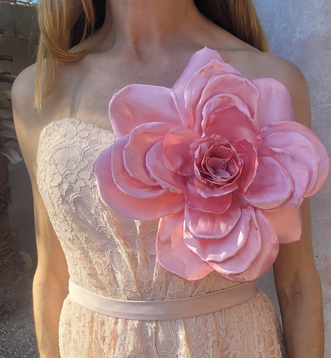 Large Pink Flower Brooch, Giant Flower, Corsage Brooch, Fabric Flower ...