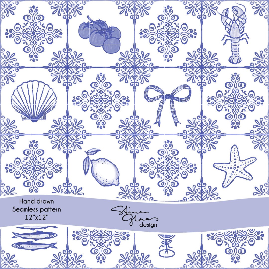 Amalfi Coast Seamless Tile Pattern – Blue & White Mediterranean Summer ...