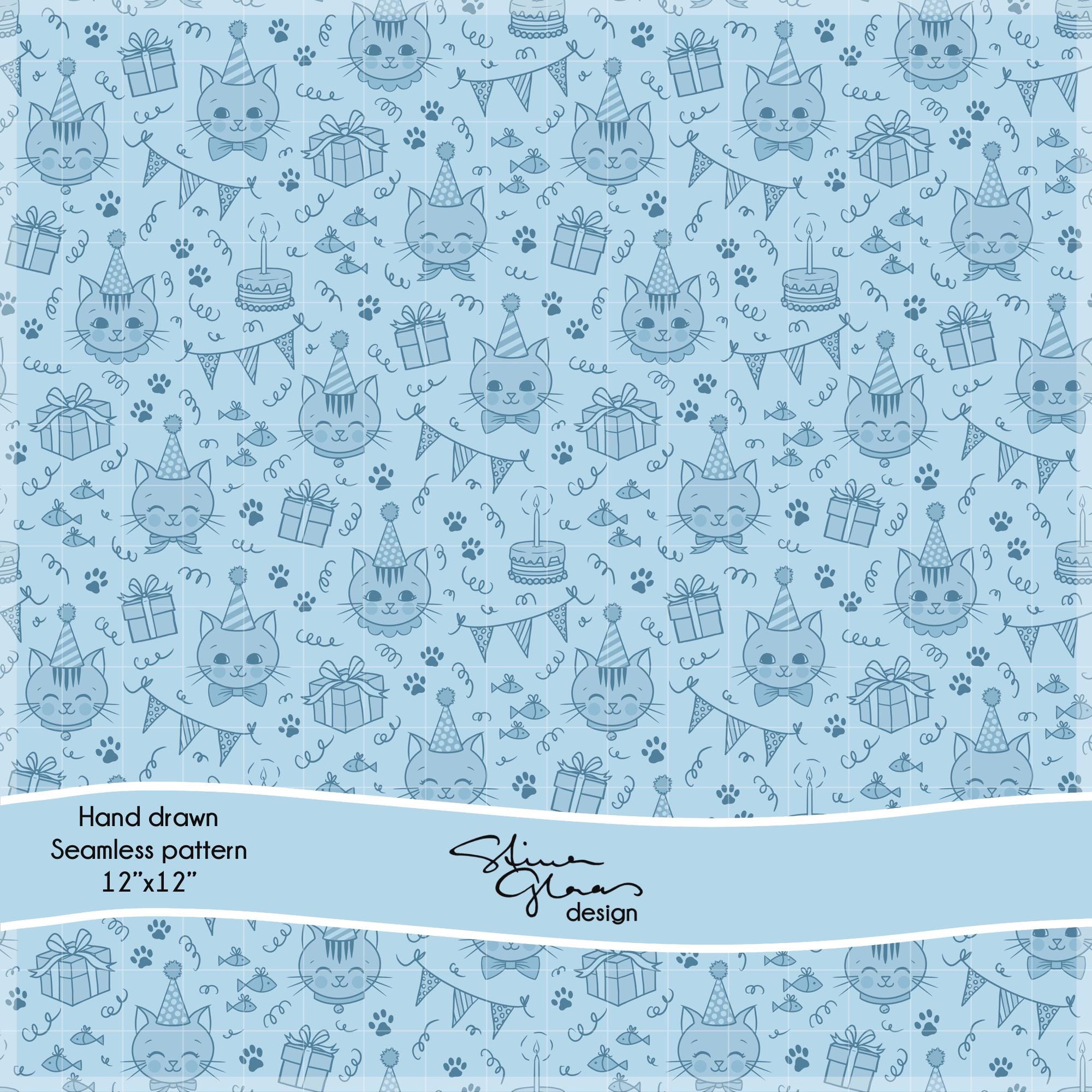 Cat Birthday Party Pattern Kittens Seamless Pattern Surface Digital ...