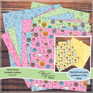 Cat Birthday Party Pattern Kittens Seamless Pattern Surface Digital ...