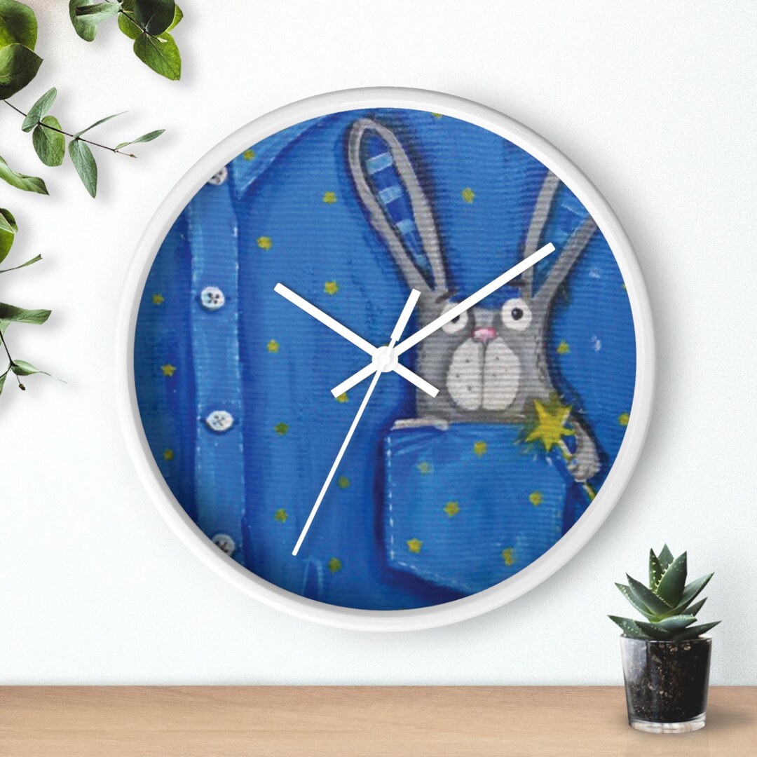 Nursery Wall Clock, Kids Room Wall Clock, Wall Art, Bunny Wall Clock ...