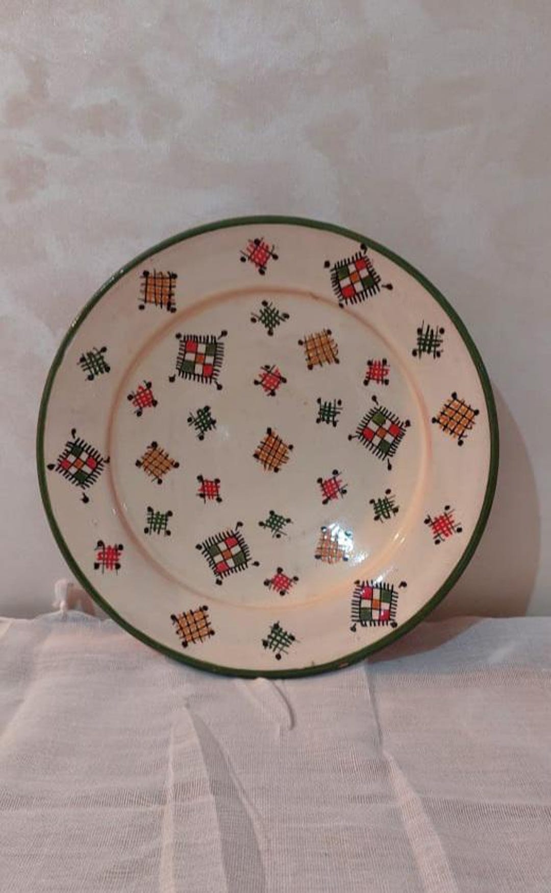 Elegant Ceramic Plate Made of Yellow Clay, Decorated With Unique Berber ...