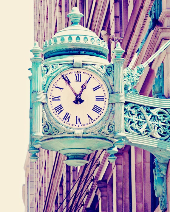 Chicago Art Print, Mint Green Clock Chicago Architecture Chicago ...