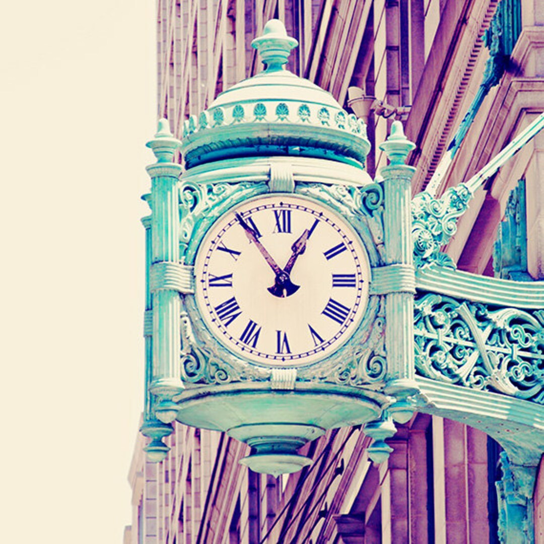 Chicago Photography Print, Mint Green Clock, Classic Chicago ...