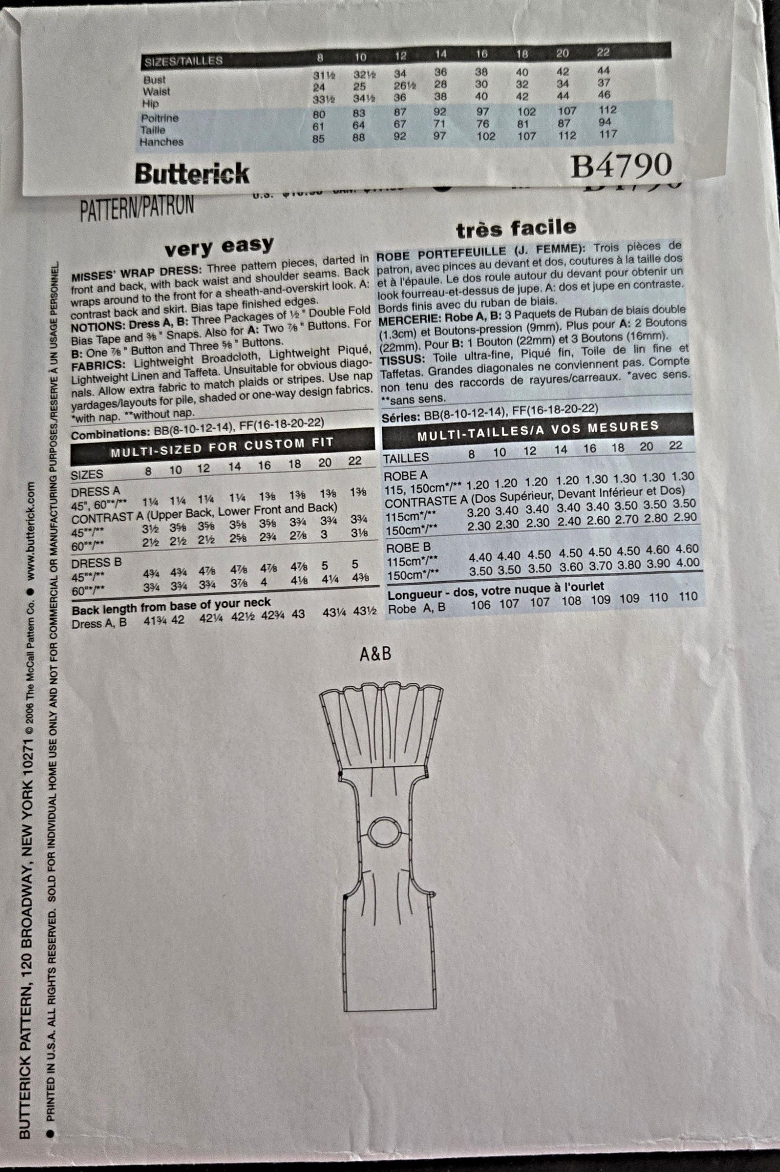 Retro Butterick '52 B4790 Fast & Easy MISSES' WRAP DRESS: Very Easy ...