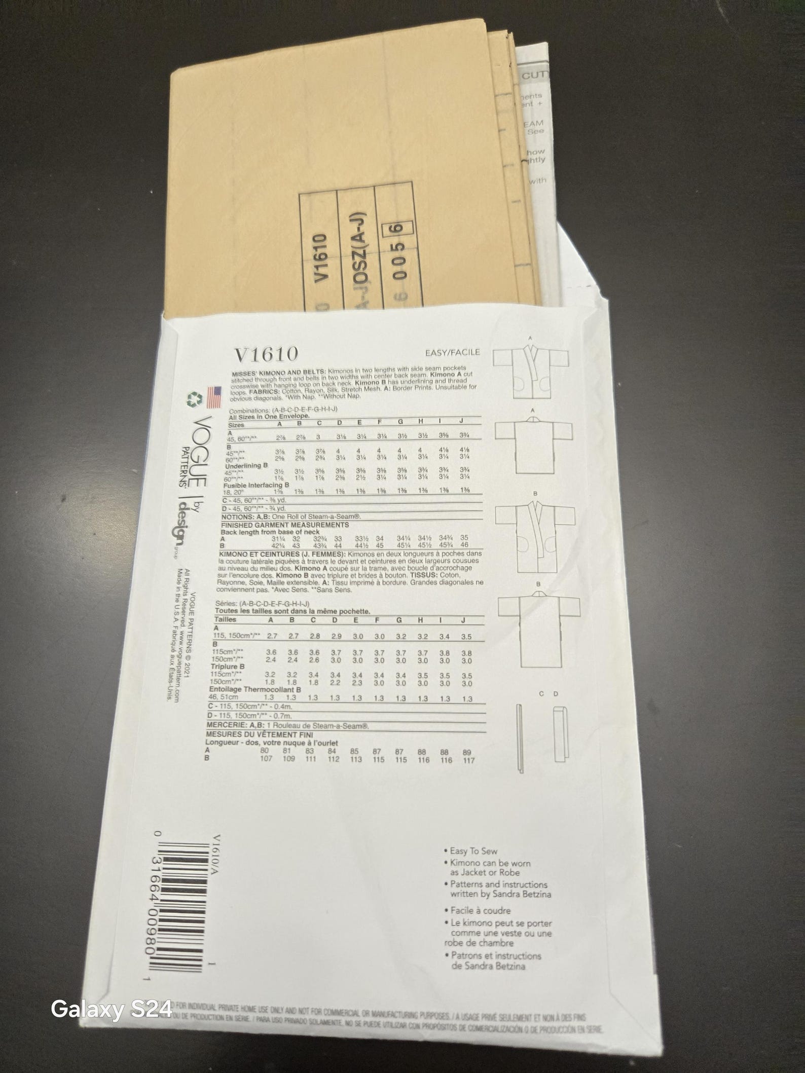 Vogue V1610 Kimono Worn as a Jacket With Flair Designer Sandra Betzina ...