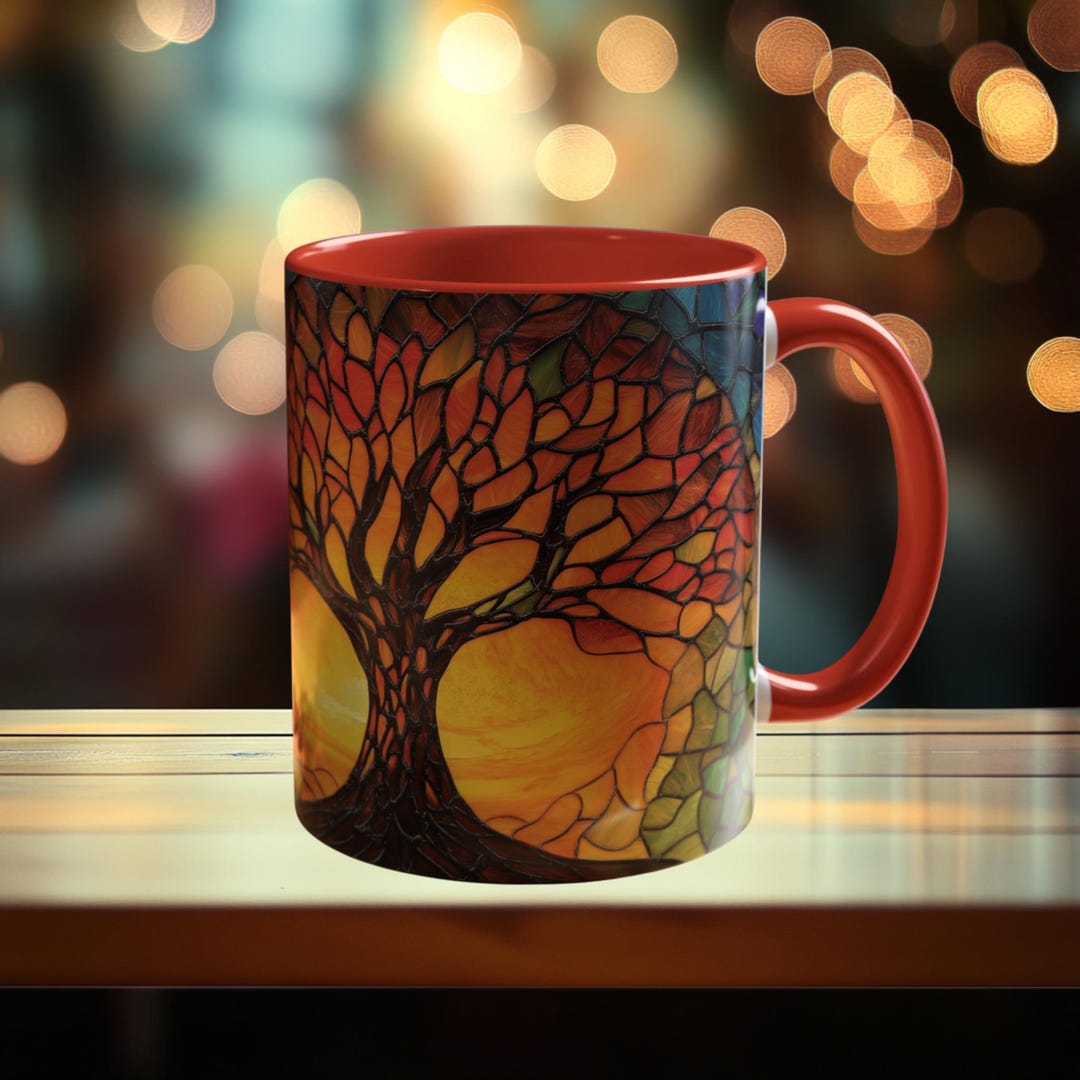 Tree of Life Mug Stained Glass Art Floral Coffee Cup Tree of Life Tea ...