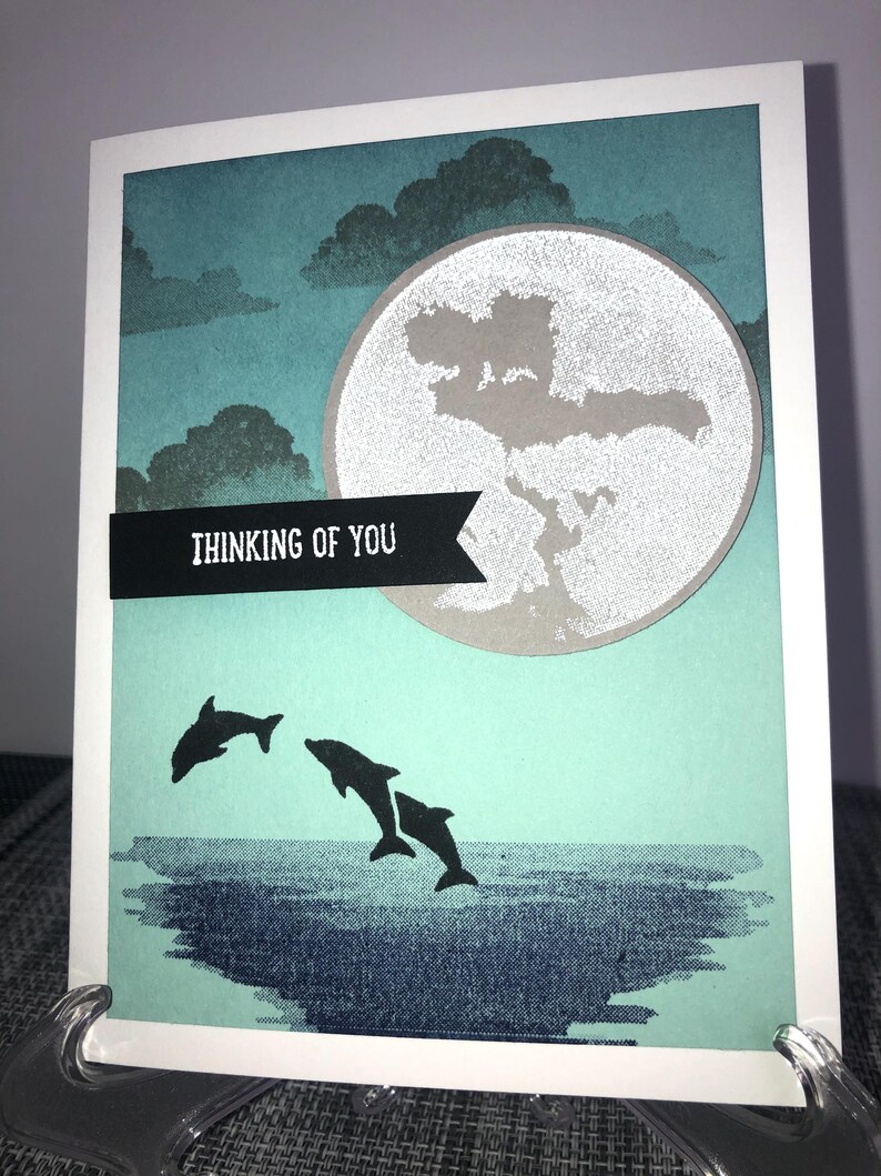 Dolphins Under a Full Moon-thinking of You Card - Etsy