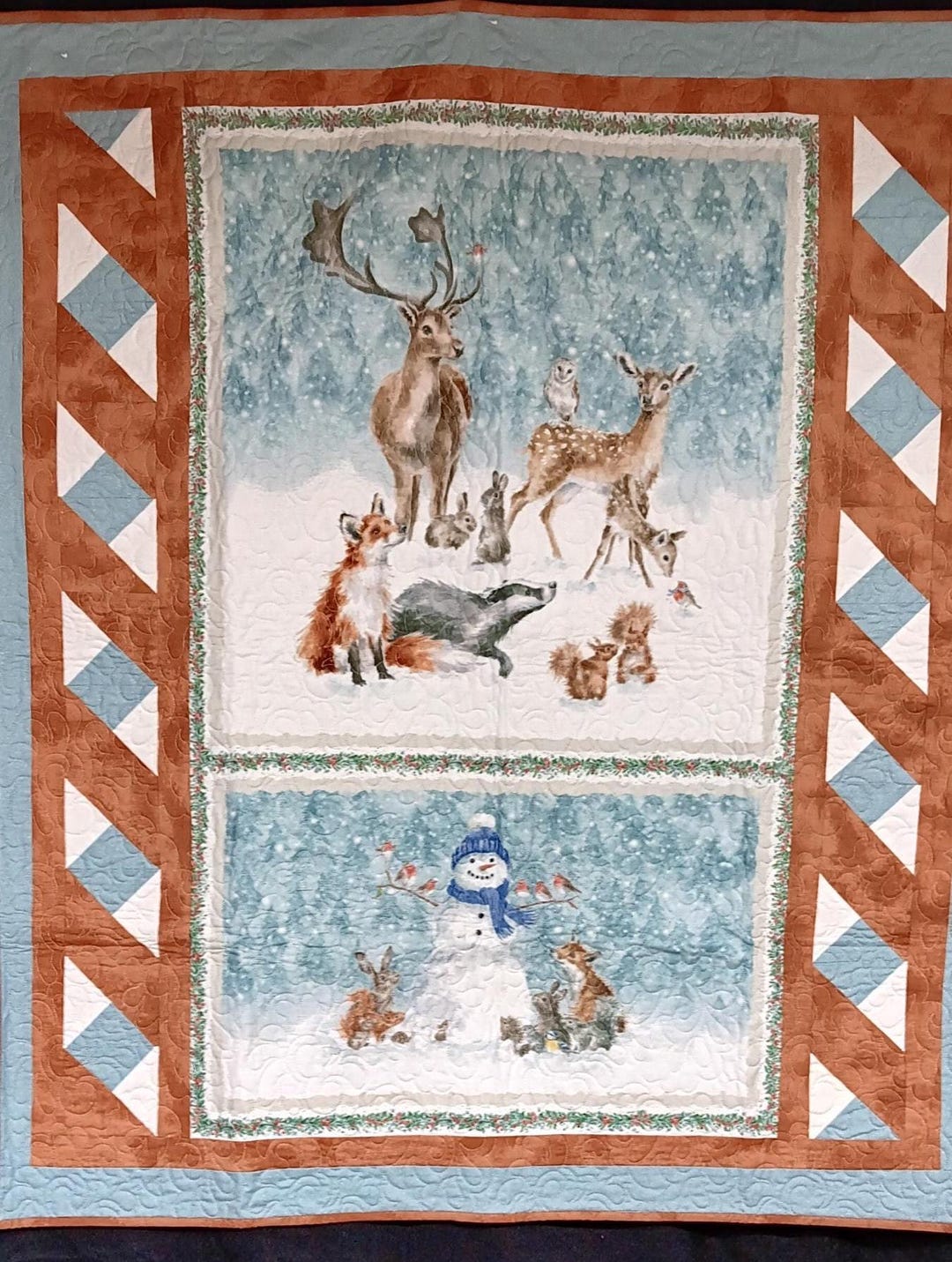 Baby Snowman and Wildlife Quilt With Baby Critters - Etsy